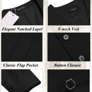 COOFANDY Men's 2 Piece Suit Slim Fit Two Button Blazer Jacket Business Wedding Prom Tuxedo Vest Set Black