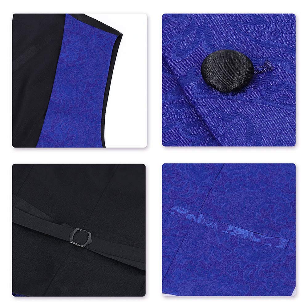 YFFUSHI Mens Elegant Jacquard 3 Piece Suit Slim Fit Royal Blue Tuxedo,Blue,XX-Large