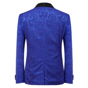 YFFUSHI Mens Elegant Jacquard 3 Piece Suit Slim Fit Royal Blue Tuxedo,Blue,XX-Large