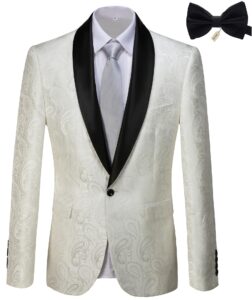 mens floral tux dress suit jacket formal print shawl lapel 1 button slim fit blazer dinner wedding prom sport coat white 3xl