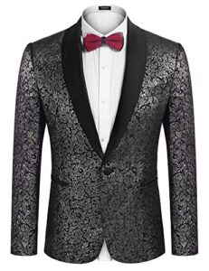 coofandy mens floral tuxedo jacket dinner jackets blazers paisley shawl lapel formal suit jacket slim fit for christmas prom party silver