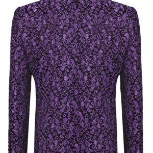 COOFANDY Men's Floral Party Dress Suit Stylish Dinner Jacket Wedding Blazer One Button Tuxdeo, Purple, US M(Chest 44.9")