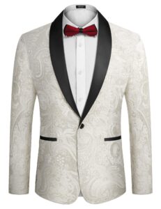 coofandy men's tuxedo jacket wedding blazer one button dress suit for dinner,prom,party white