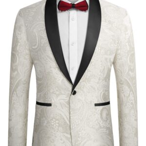 COOFANDY Men's Tuxedo Jacket Wedding Blazer One Button Dress Suit for Dinner,Prom,Party White