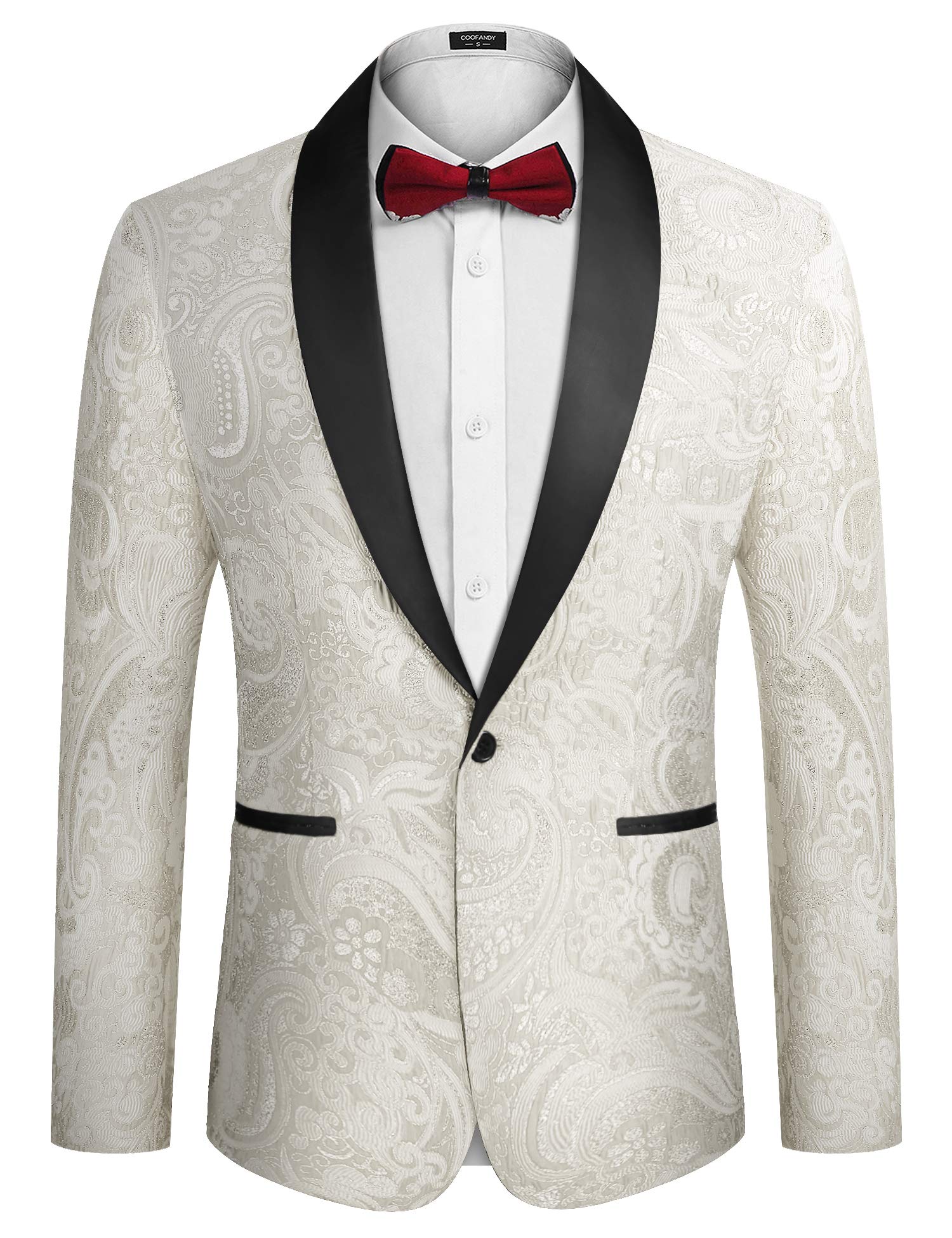 COOFANDY Men's Tuxedo Jacket Wedding Blazer One Button Dress Suit for Dinner,Prom,Party White