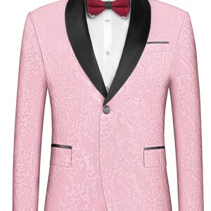 MAGE MALE Mens Floral Tuxedo Jacket Paisley Shawl Lapel One Button Blazer Jacket Slim Fit Dinner Party Prom Tuxedo Pale Pink