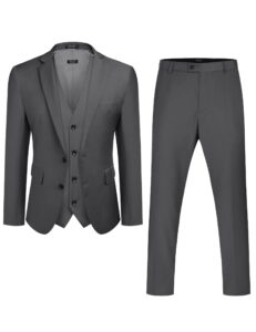 coofandy mens slim fit dress suit formal business blazer wedding prom blazer jacket vest pants (dark grey xs)