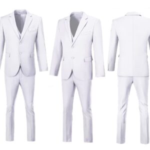 Suit for Men Two Button Slim Fit 3 Piece Mens Suit Wedding Prom Suits Blazer Tux Vest & Trousers White M