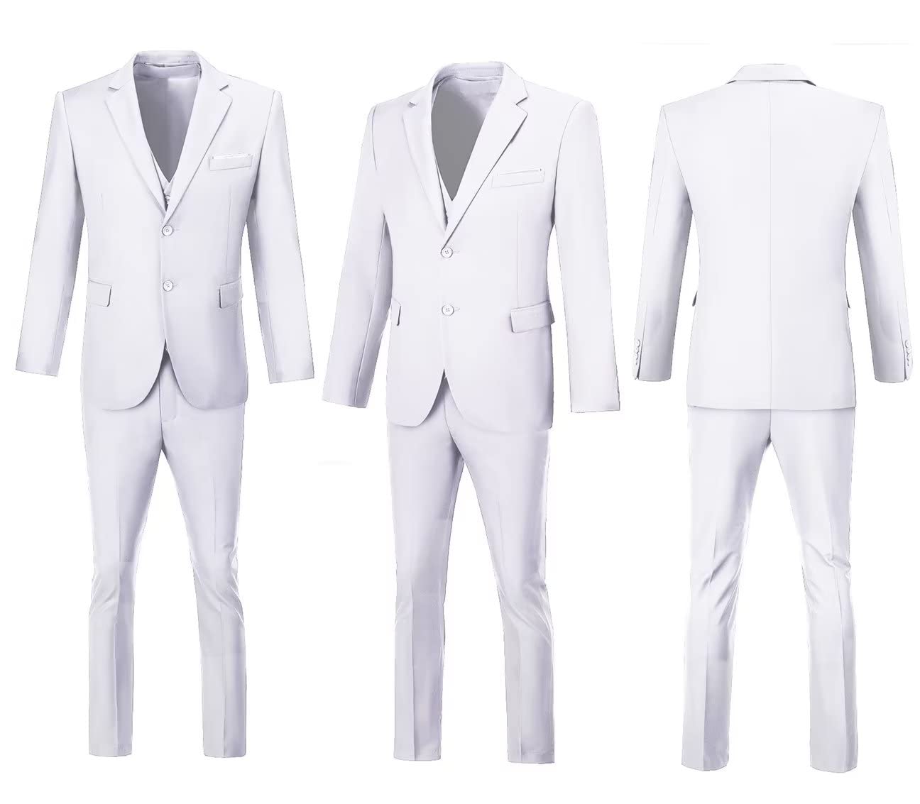 Suit for Men Two Button Slim Fit 3 Piece Mens Suit Wedding Prom Suits Blazer Tux Vest & Trousers White M