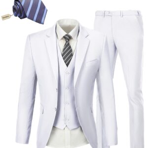 Suit for Men Two Button Slim Fit 3 Piece Mens Suit Wedding Prom Suits Blazer Tux Vest & Trousers White M