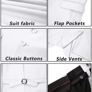 Suit for Men Two Button Slim Fit 3 Piece Mens Suit Wedding Prom Suits Blazer Tux Vest & Trousers White M