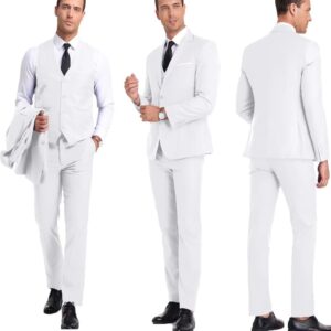 Suit for Men Two Button Slim Fit 3 Piece Mens Suit Wedding Prom Suits Blazer Tux Vest & Trousers White M