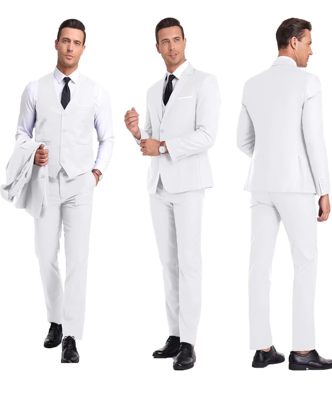 Suit for Men Two Button Slim Fit 3 Piece Mens Suit Wedding Prom Suits Blazer Tux Vest & Trousers White M