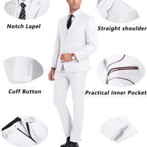 Suit for Men Two Button Slim Fit 3 Piece Mens Suit Wedding Prom Suits Blazer Tux Vest & Trousers White M