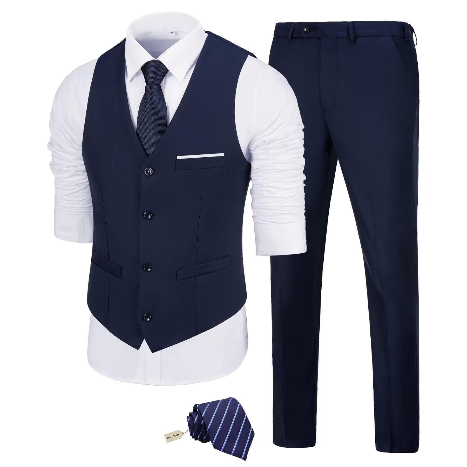 Men's 2 Piece Suit Slim Fit Wedding Groomsmen Suits Vest Pants Set Casual Business Tux Waistcoat and Trousers Navy Blue XXL