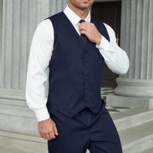 Men's 2 Piece Suit Slim Fit Wedding Groomsmen Suits Vest Pants Set Casual Business Tux Waistcoat and Trousers Navy Blue XXL