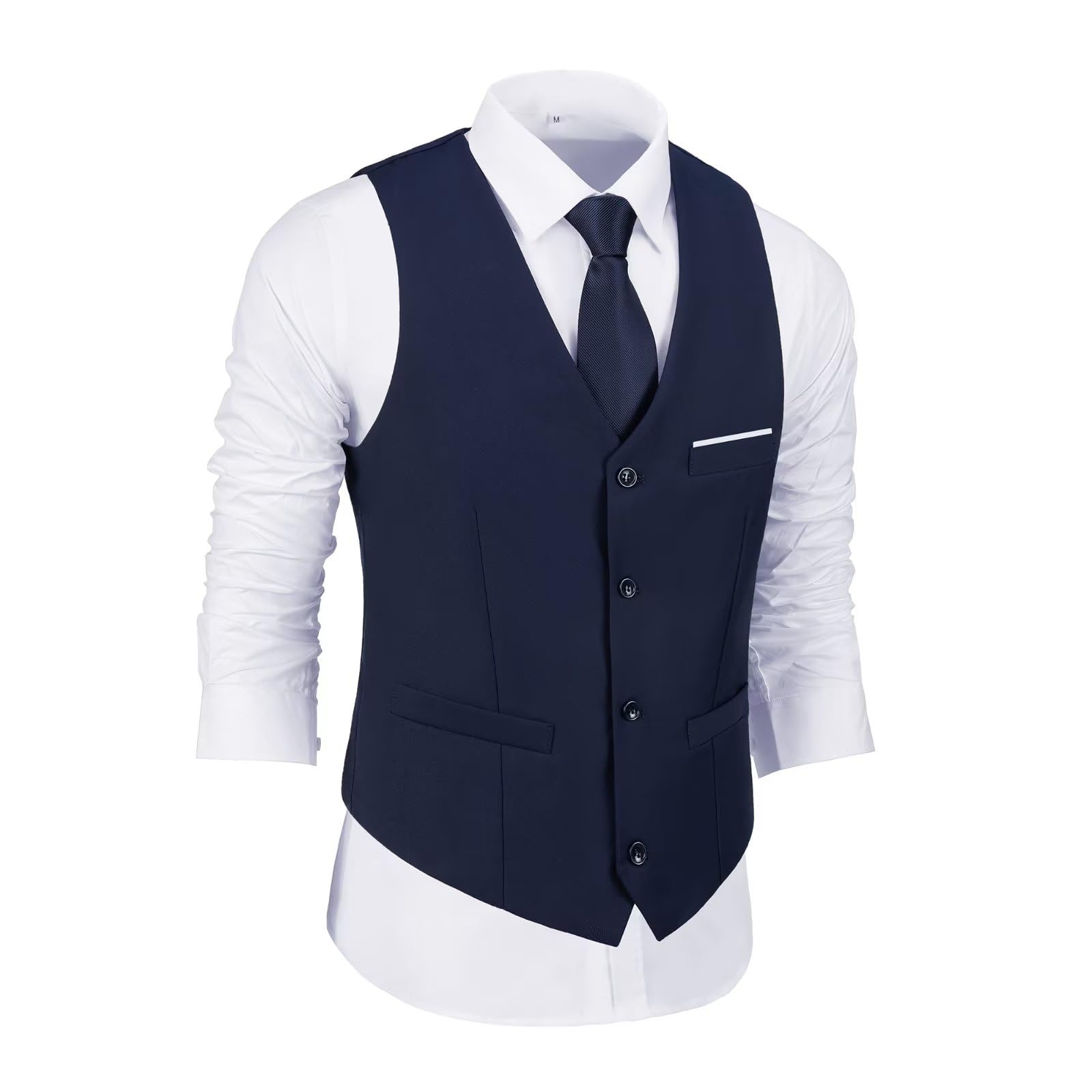 Men's 2 Piece Suit Slim Fit Wedding Groomsmen Suits Vest Pants Set Casual Business Tux Waistcoat and Trousers Navy Blue XXL