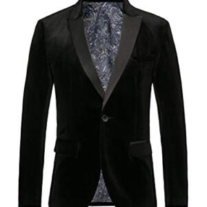 THWEI Mens Velvet Blazer Slim Fit Suit Jacket One Button Tuxedo Blazer Wedding Prom Dinner Black M