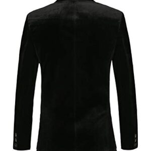 THWEI Mens Velvet Blazer Slim Fit Suit Jacket One Button Tuxedo Blazer Wedding Prom Dinner Black M