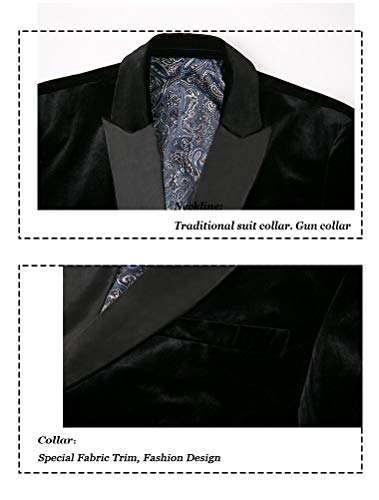 THWEI Mens Velvet Blazer Slim Fit Suit Jacket One Button Tuxedo Blazer Wedding Prom Dinner Black M