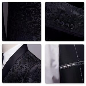 Mens 2 Piece Floral Jacquard Dress Suit Set 1 Button Print Dinner Jacket Pants Black