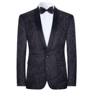 Mens 2 Piece Floral Jacquard Dress Suit Set 1 Button Print Dinner Jacket Pants Black