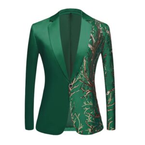 men's luxury embroidered tuxedo jackets sequins slim fit tux dress blazers fashion stage show suit jackets green