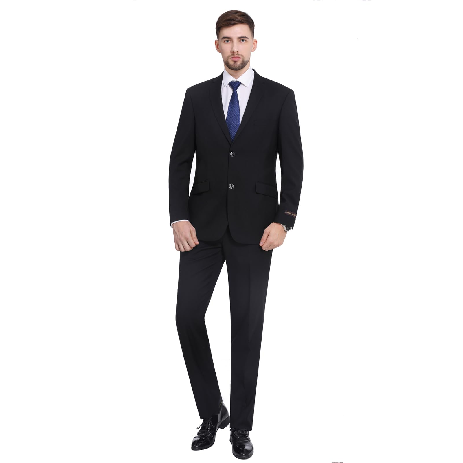 P&L Men's Suit Slim Fit 2 Piece - Premium Jacket Blazer & Flat Pants Set for Business Wedding Prom Black