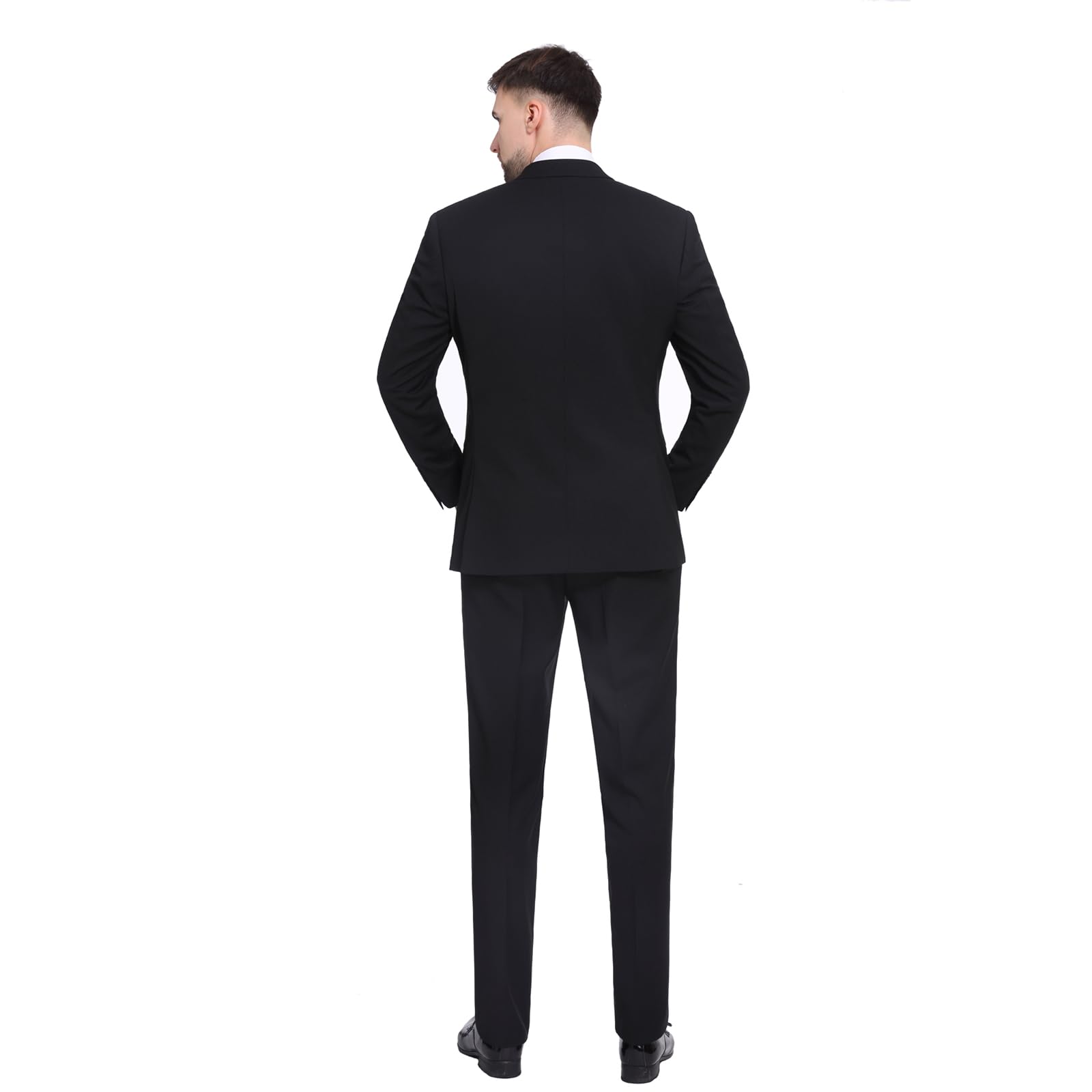 P&L Men's Suit Slim Fit 2 Piece - Premium Jacket Blazer & Flat Pants Set for Business Wedding Prom Black