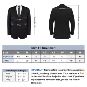 P&L Men's Suit Slim Fit 2 Piece - Premium Jacket Blazer & Flat Pants Set for Business Wedding Prom Black