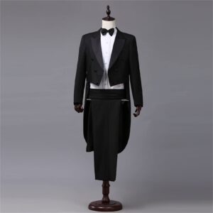 Men's 2 Piece Tuxedo Jacket Set Slim Fit Tailcoat Blazer & Pants Swallowtail Dinner Party Wedding Tux Dress Coat (Black 1,Medium)