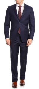 mens classic fit solid navy blue two button wool suit size: 48l