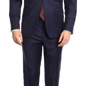 Mens Classic Fit Solid Navy Blue Two Button Wool Suit Size: 48L