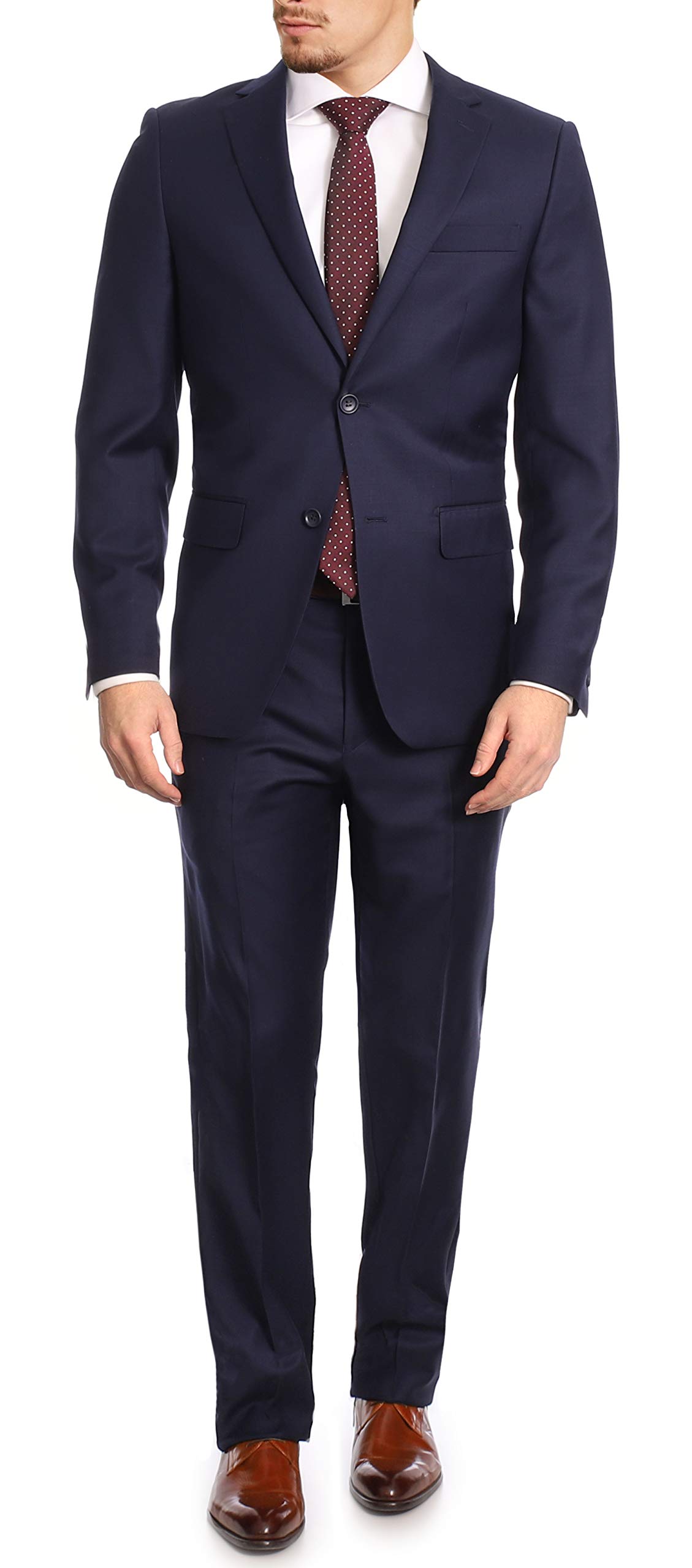 Mens Classic Fit Solid Navy Blue Two Button Wool Suit Size: 48L