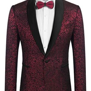 COOFANDY Mens Floral Tuxedo Jacket Embroidered Blazer Shawl Lapel Dress Suit Slim Fit for Christmas Prom Wedding Homecoming Party