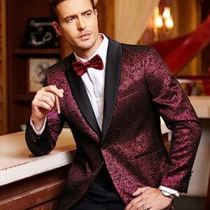 COOFANDY Mens Floral Tuxedo Jacket Embroidered Blazer Shawl Lapel Dress Suit Slim Fit for Christmas Prom Wedding Homecoming Party