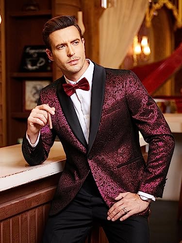 COOFANDY Mens Floral Tuxedo Jacket Embroidered Blazer Shawl Lapel Dress Suit Slim Fit for Christmas Prom Wedding Homecoming Party