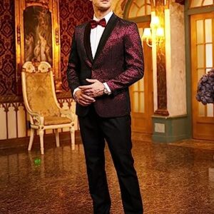 COOFANDY Mens Floral Tuxedo Jacket Embroidered Blazer Shawl Lapel Dress Suit Slim Fit for Christmas Prom Wedding Homecoming Party