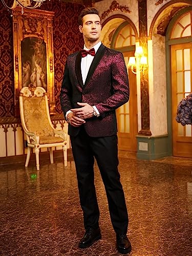 COOFANDY Mens Floral Tuxedo Jacket Embroidered Blazer Shawl Lapel Dress Suit Slim Fit for Christmas Prom Wedding Homecoming Party