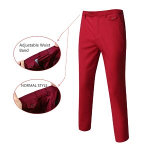 WULFUL Men’s Suit Slim Fit One Button 3-Piece Suit Blazer Dress Business Wedding Party Jacket Vest & Pants Wine Red