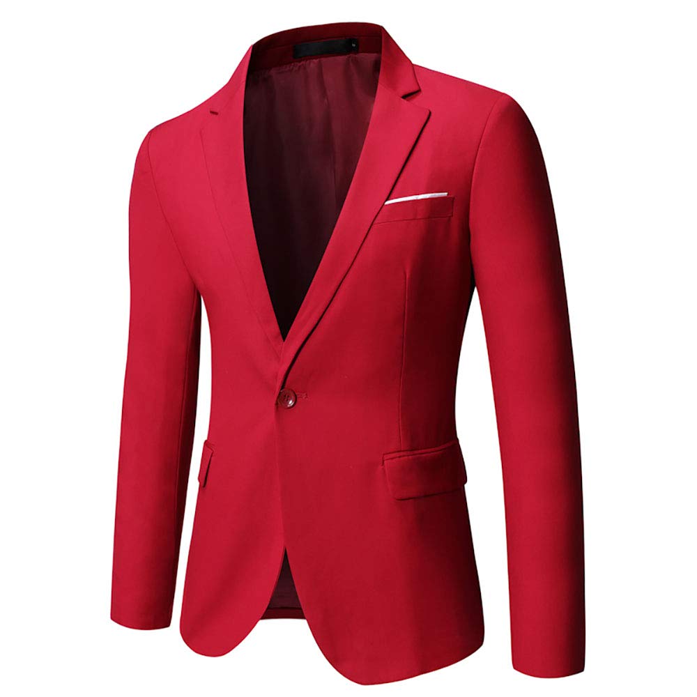 WULFUL Men’s Suit Slim Fit One Button 3-Piece Suit Blazer Dress Business Wedding Party Jacket Vest & Pants Wine Red