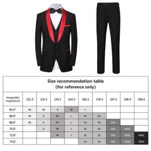 LiveZou Black and Red Suits for Men Classic Fit Tuxedo Blazer Vest Pants Set 3 Pieces Groom Groomsmen Wedding Prom Dress Suit Size XS