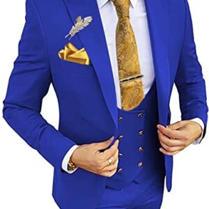 Wangyue Royal Blue Suits for Men Prom Mens 3 Piece Suit Slim Fit Business Formal Suits for Men Double Breasted Suits 40 M