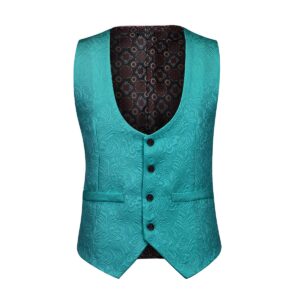 YFFUSHI Men's 3 Piece Suit Slim Fit Jacquard Tuxedo One Button Shawl Collar Jacket Vest & Trousers Green