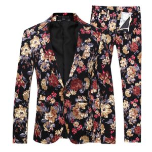 mens 2 piece suit notched lapel sport coat floral one button slim fit tweed suit, k1, x-large