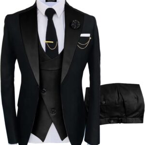 Wangyue 3 Piece Black Suits for Men Fashion Suits Slim Fit Dress Suits