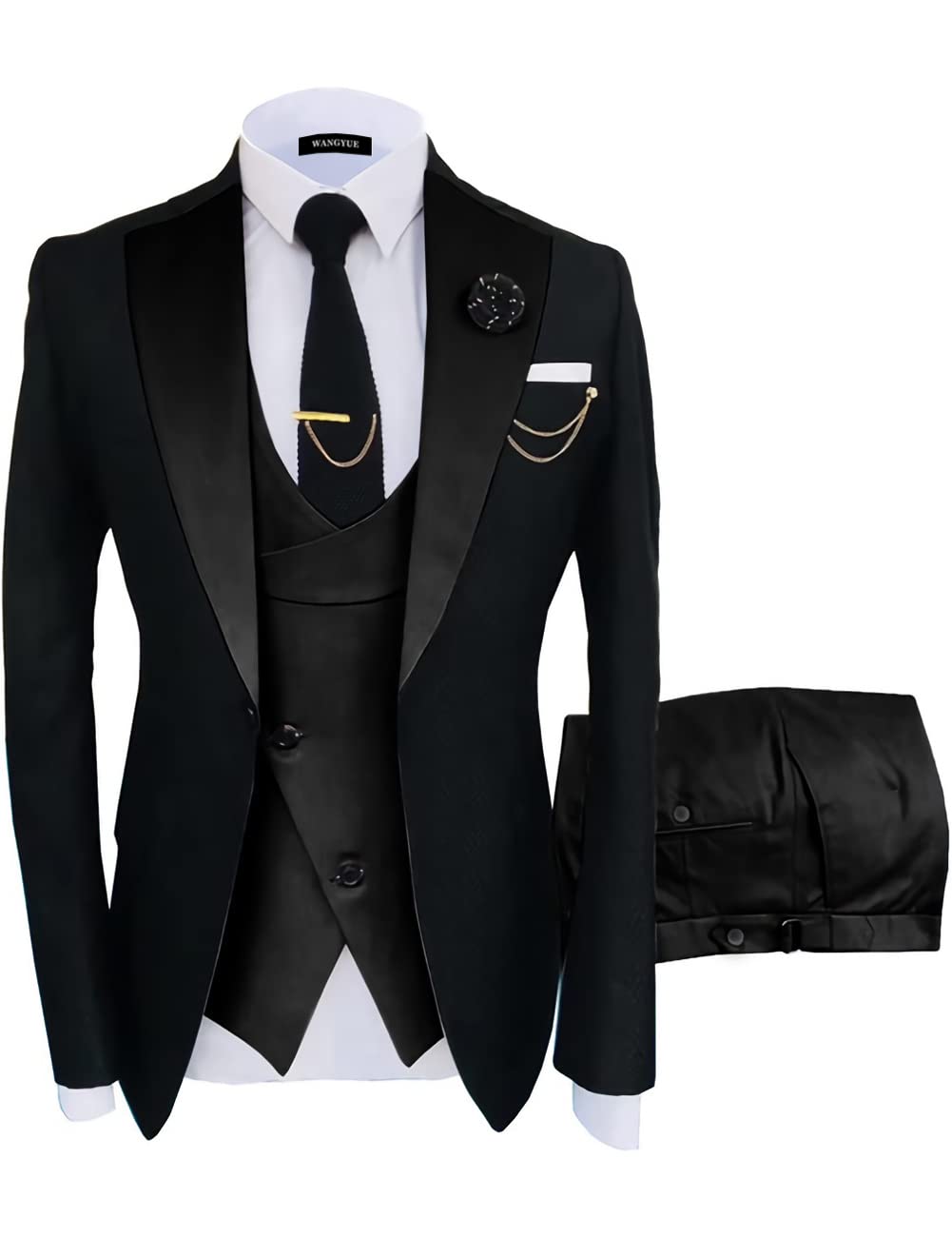 Wangyue 3 Piece Black Suits for Men Fashion Suits Slim Fit Dress Suits