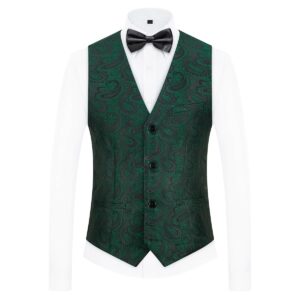 Mens Suits 3 Piece Slim Fit Tuxedo for Men Paisley Suit Prom Tux Shawl Lapel One Button Blazer Vest Pants Set Green