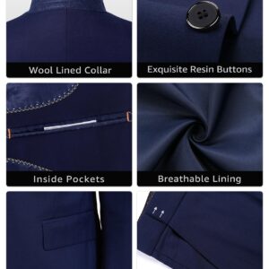 YND Men's Slim Fit 2 Piece Suit, 2 Button Notch Lapel Solid Jacket Pants Set with Tie, Party Wedding Dress Blazer Tux Deep Blue