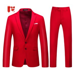 mogu mens slim fit suit 2 piece tuxedo for daily business wedding party (suit jacket + pants) us size blazer 40/pants 36 red